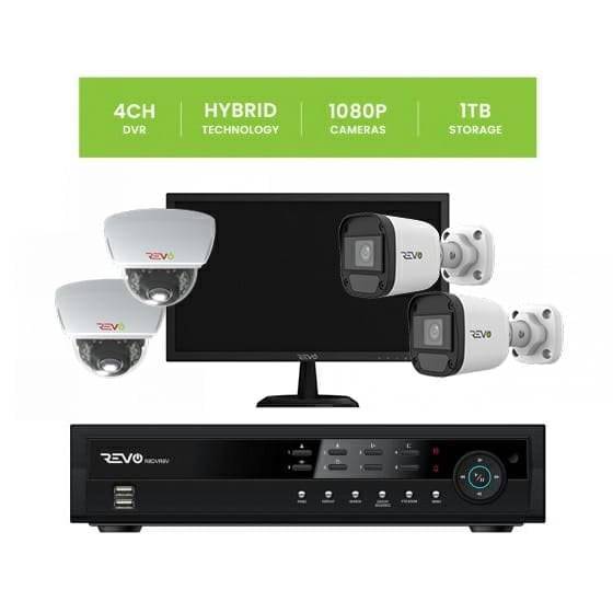 REVO 4CH 1TB DVR, 22" Monitor, 1080p Indoor/Outdoor IR 2 Bullet Cameras ...